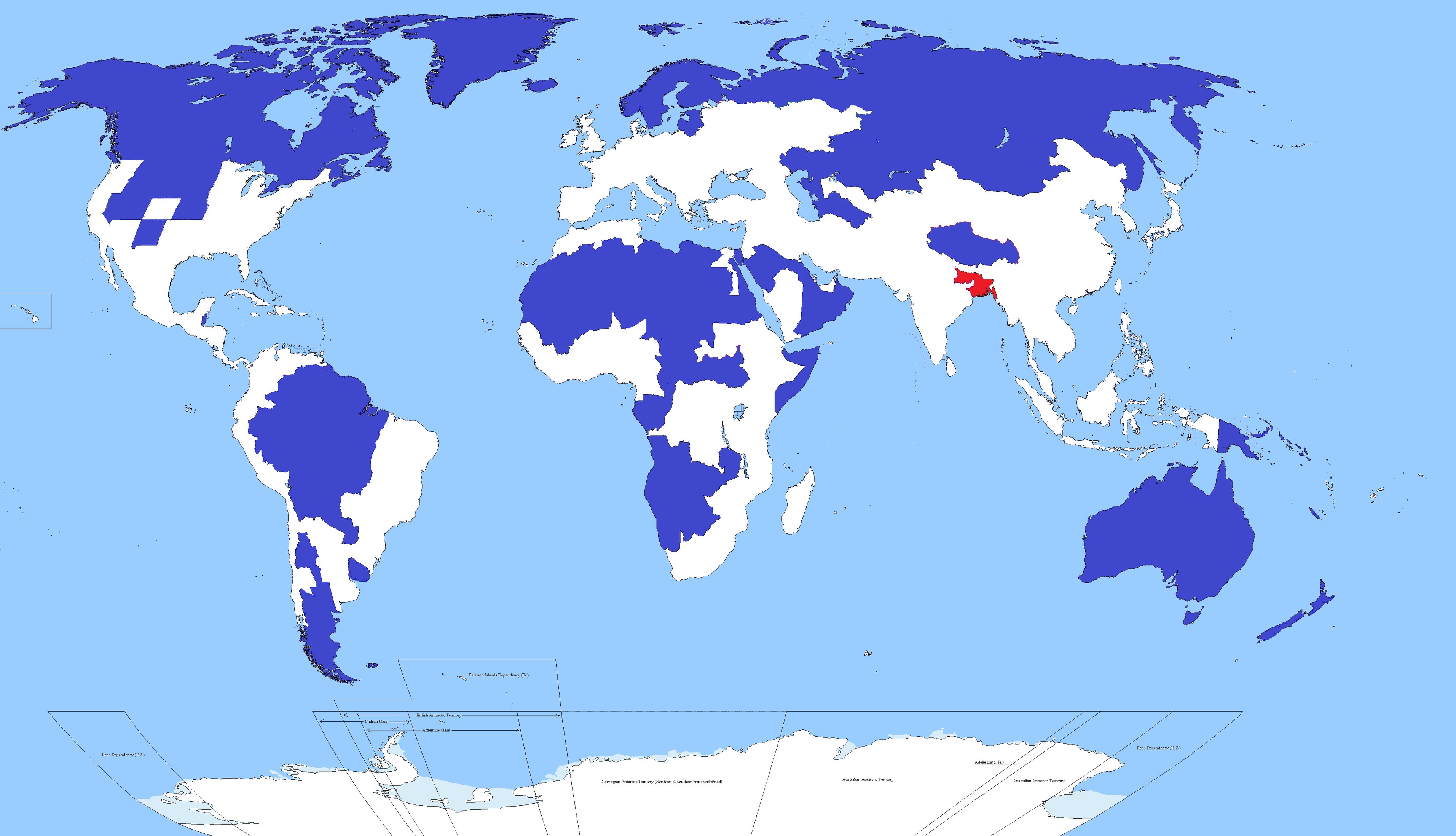 The area of this map coloured red has the same population as the area ...